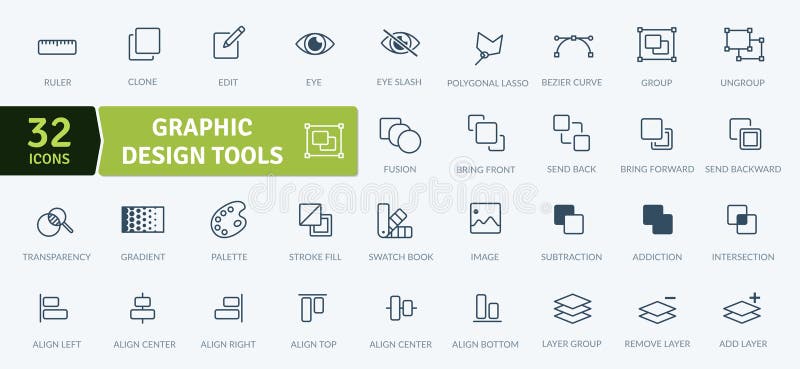 Graphic Design Tools: Software and Instruments Icon Set Stock ...