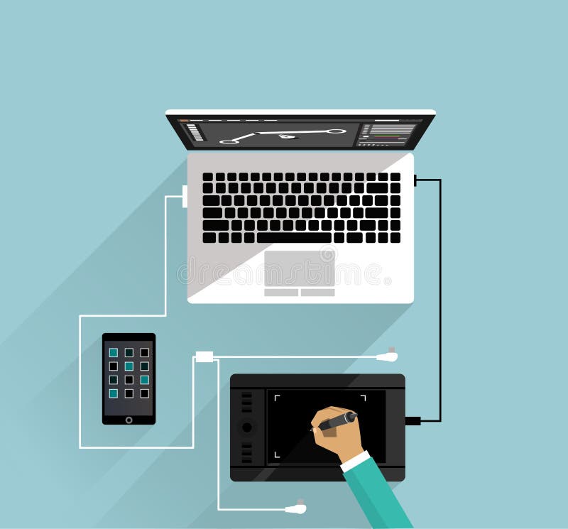 Graphic Design Workspace Tablet and Laptop Stock Vector - Illustration ...