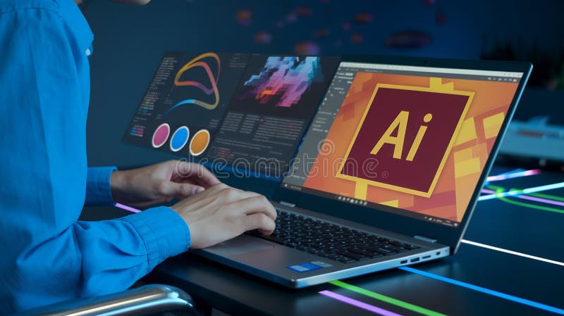 Graphic Designer Working on Digital Art Project Using Advanced Software ...