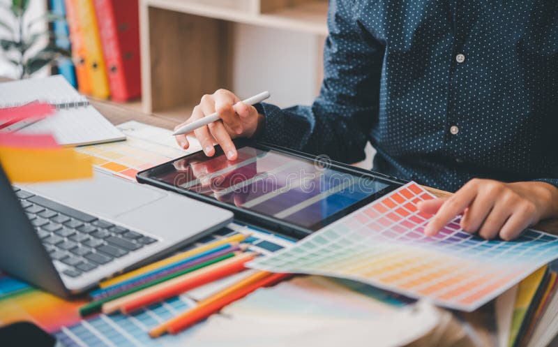 Graphic Designer Architects Who Work with Laptops and Color Comparison ...