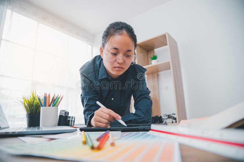 Graphic Designer Architects Who Work with Laptops and Color Comparison ...