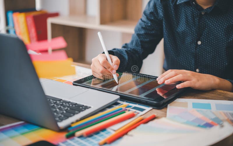 Graphic Designer Architects Who Work with Laptops and Color Comparison ...