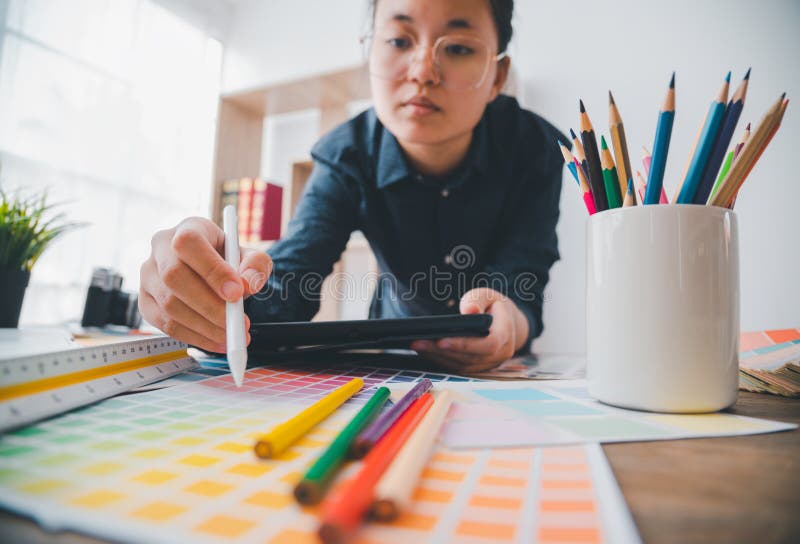 Graphic Designer Architects Who Work with Laptops and Color Comparison ...