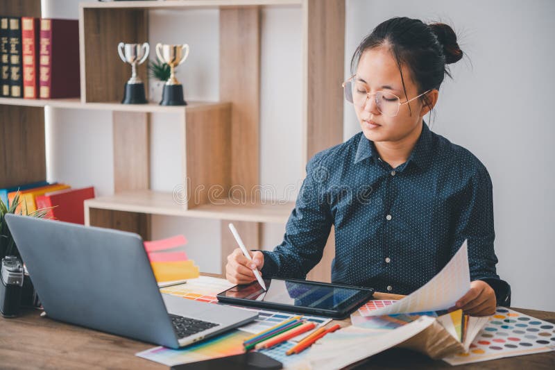 Graphic Designer Architects Who Work with Laptops and Color Comparison ...