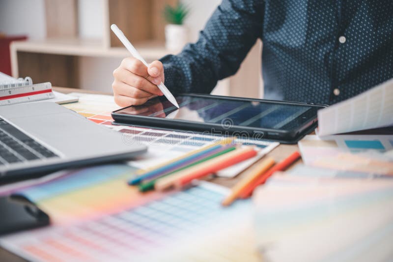 Graphic Designer Architects Who Work with Laptops and Color Comparison ...