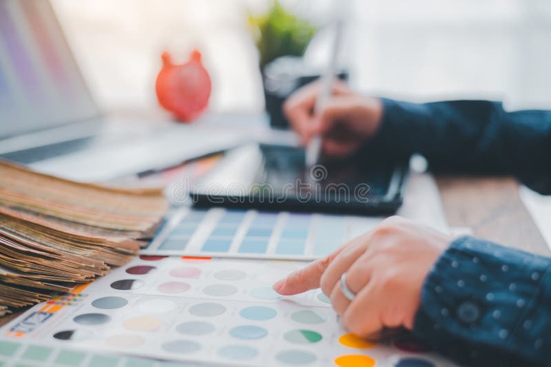 Graphic Designer Architects Who Work with Laptops and Color Comparison ...