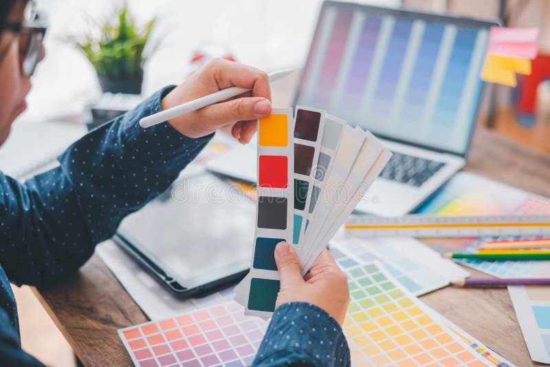 Graphic Designer Architects Who Work with Laptops and Color Comparison ...
