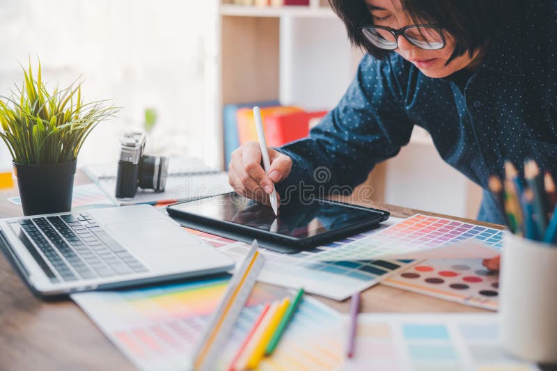 Graphic Designer Architects Who Work with Laptops and Color Comparison ...