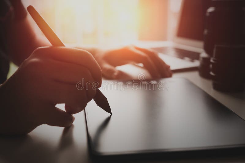 Graphic Designer Artist Using Graphics Tablet Stock Image - Image of ...