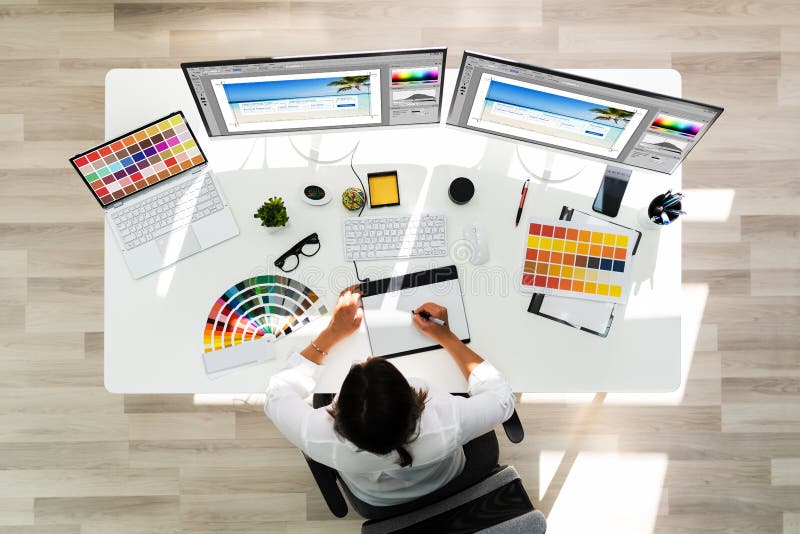 Graphic Designer Artist Working Stock Image - Image of high, retouching ...