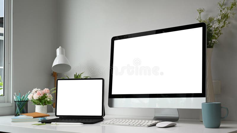 Graphic Designer Artist Workplace with Multiple Computer Screens in ...