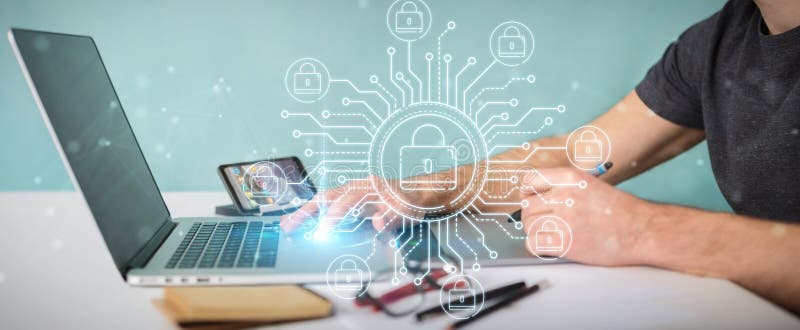 Graphic Designer Protecting His Datas with Thin Line Security in Stock ...