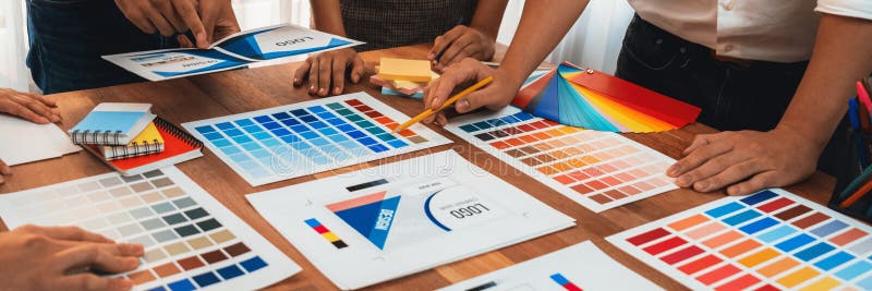 Graphic Designer Brainstorming Logo and Graphic Arts at Workshop ...