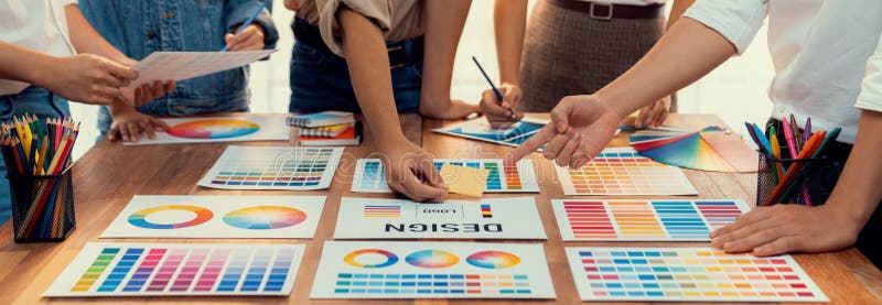 Graphic Designer Brainstorming Logo and Graphic Arts at Workshop ...