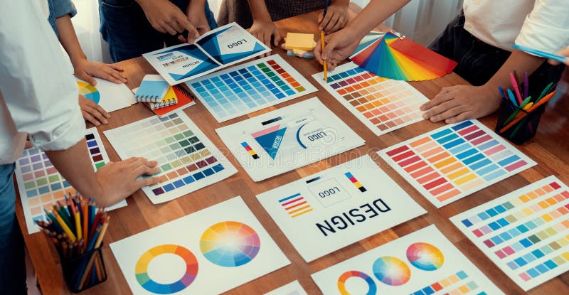 Graphic Designer Brainstorming Logo and Graphic Arts at Workshop ...