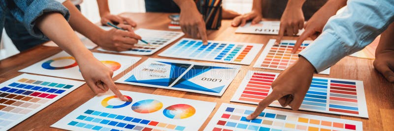 Graphic Designer Brainstorming Logo and Graphic Arts at Workshop ...