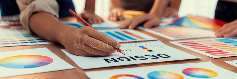 Graphic Designer Brainstorming Logo and Graphic Arts at Workshop ...