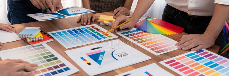 Graphic Designer Brainstorming Logo and Graphic Arts at Workshop ...