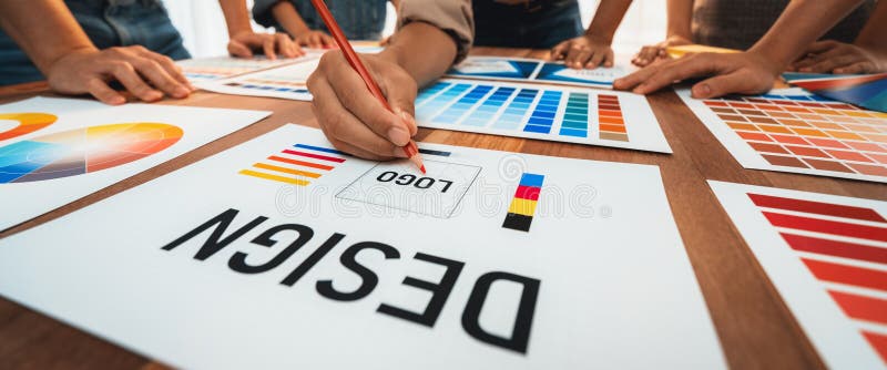 Graphic Designer Brainstorming Logo and Graphic Arts at Workshop ...