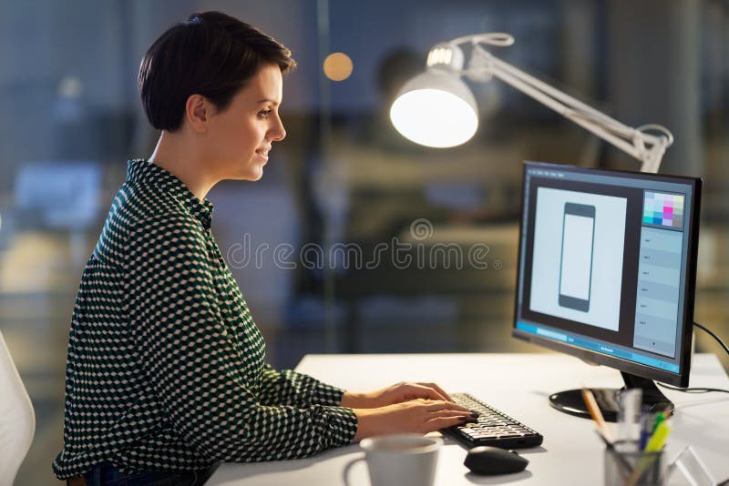 Designer with Computer and Pen Tablet at Office Stock Photo - Image of ...