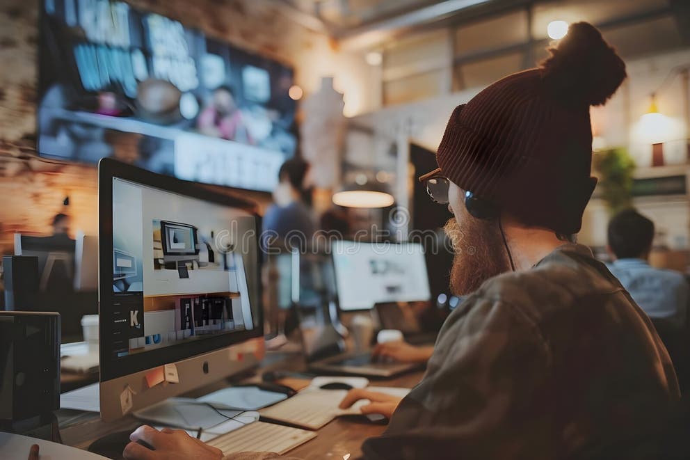 Graphic Designer Creates Stunning Visuals on Computer, Utilizing ...