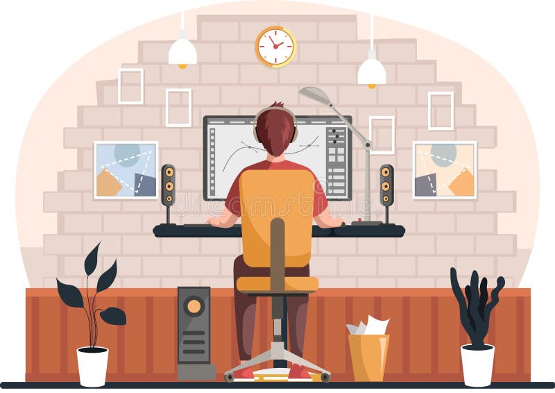 Graphic Designer Creating His Artwork Using Computer Software. Digital ...