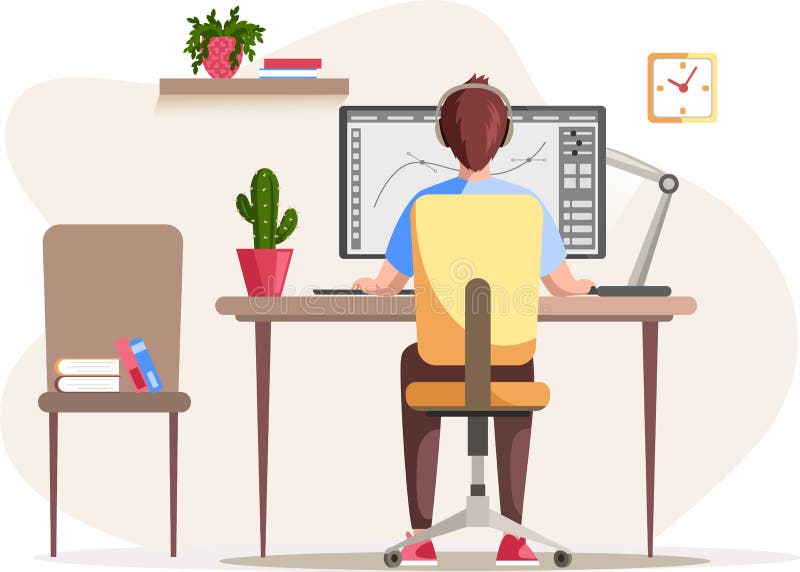 Graphic Designer Creating His Artwork Using Computer Software. Digital ...