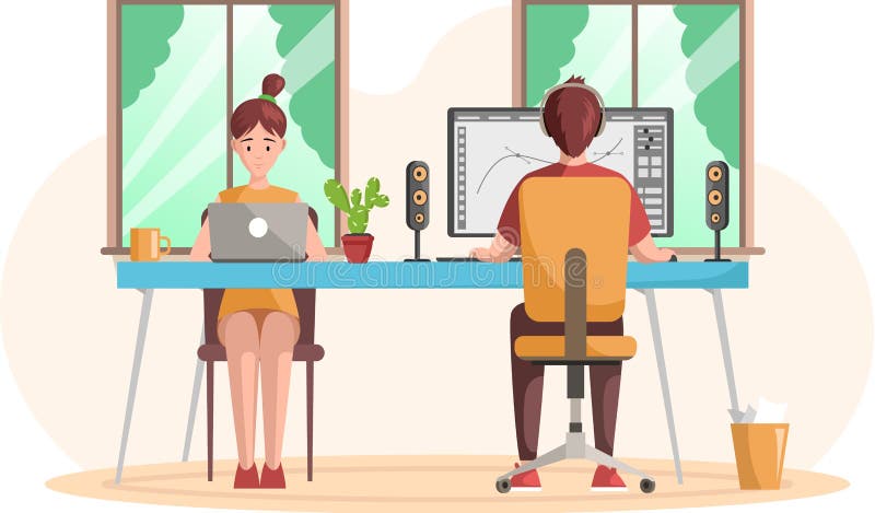 Graphic Designer Creating His Artwork Using Computer Software. Digital ...