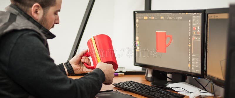 Graphic Designer and 3d Animator Work at Computer in Office Stock Image ...