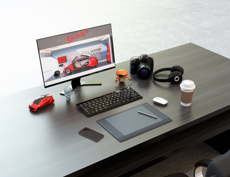 Graphic designer desktop stock illustration. Illustration of hipseter ...