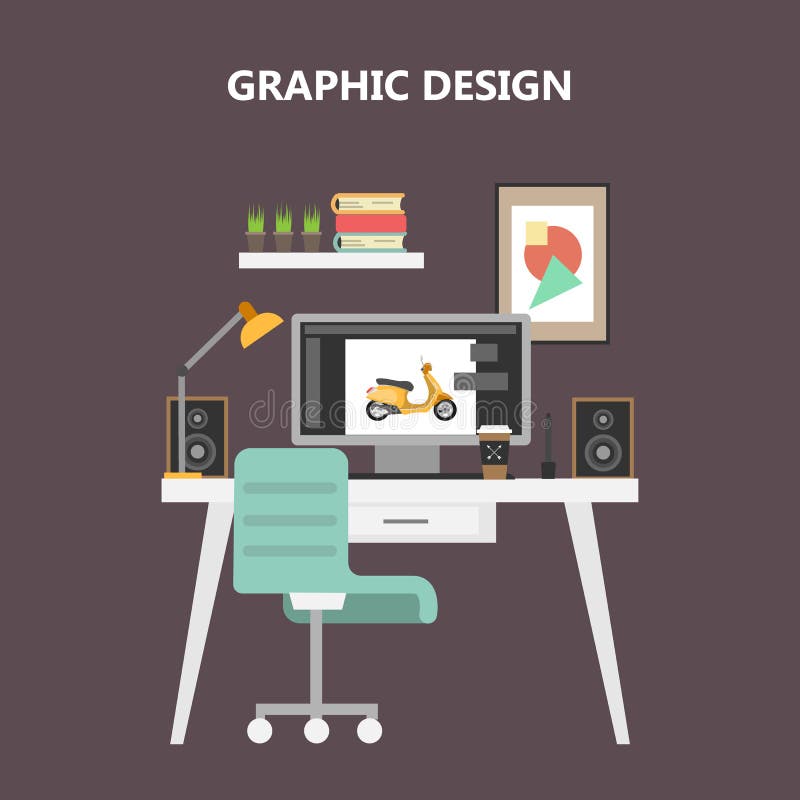 Graphic designer desktop. stock vector. Illustration of office - 106970270