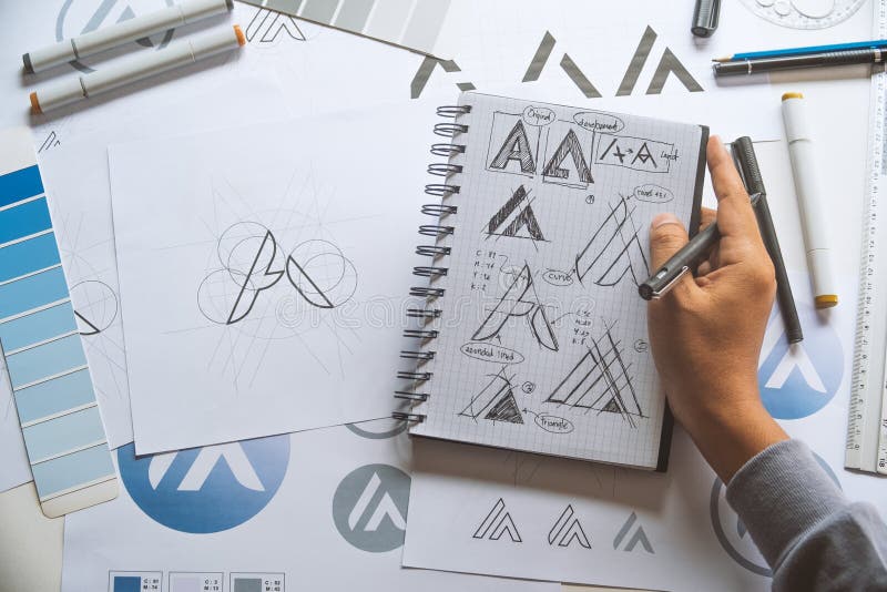 Graphic Designer Drawing Sketch Design Creative Ideas Draft Logo ...