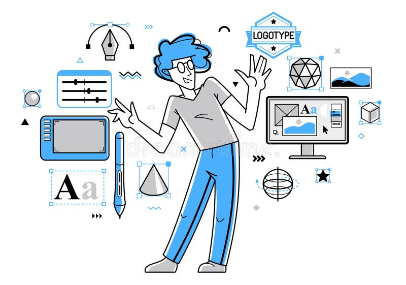 Graphic Designer Doing Some Creative Job Using Computer Software ...