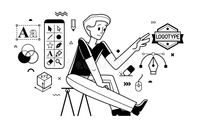 Graphic Designer Doing Some Creative Job Using Computer Software ...