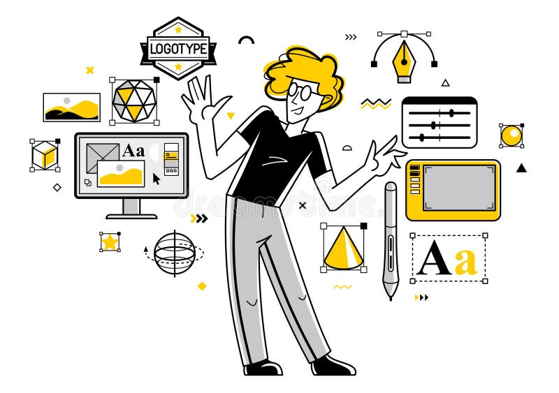 Graphic Designer Doing Some Creative Job Using Computer Software ...