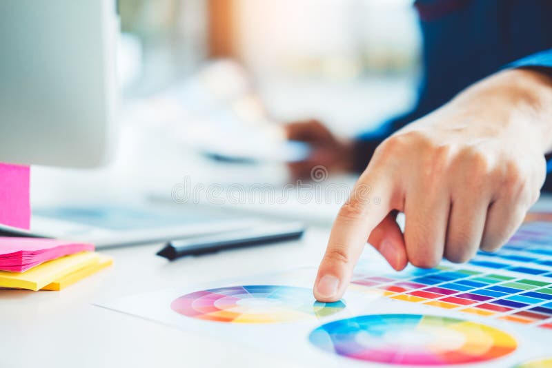 Graphic Designer Drawing on Graphics Tablet at Workplace Stock Photo ...