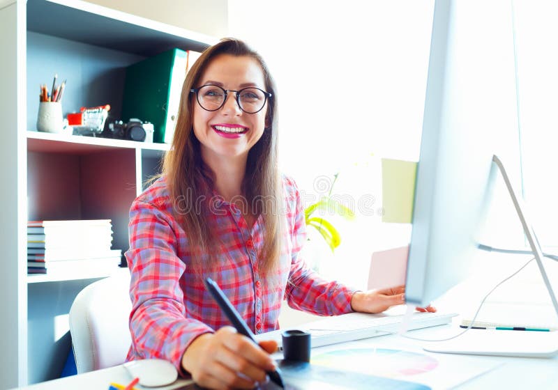 Graphic Designer Drawing Something on Graphic Tablet Stock Image ...