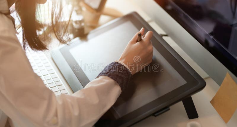 Graphic Designer Editing Her Project Stock Photo - Image of notebook ...