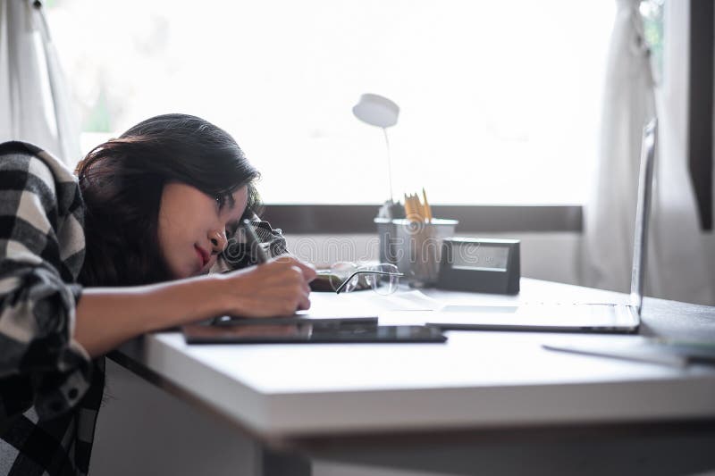 Asian Graphic Designer Feeling Lazy during Work Stock Photo - Image of ...