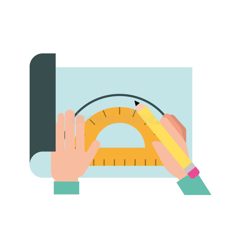 Graphic Designer Hands Working with Protractor and Pencil Stock Vector ...