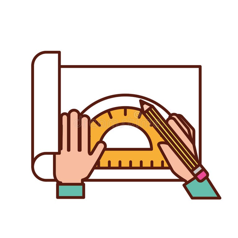 Graphic Designer Hands Working with Protractor and Pencil Stock ...