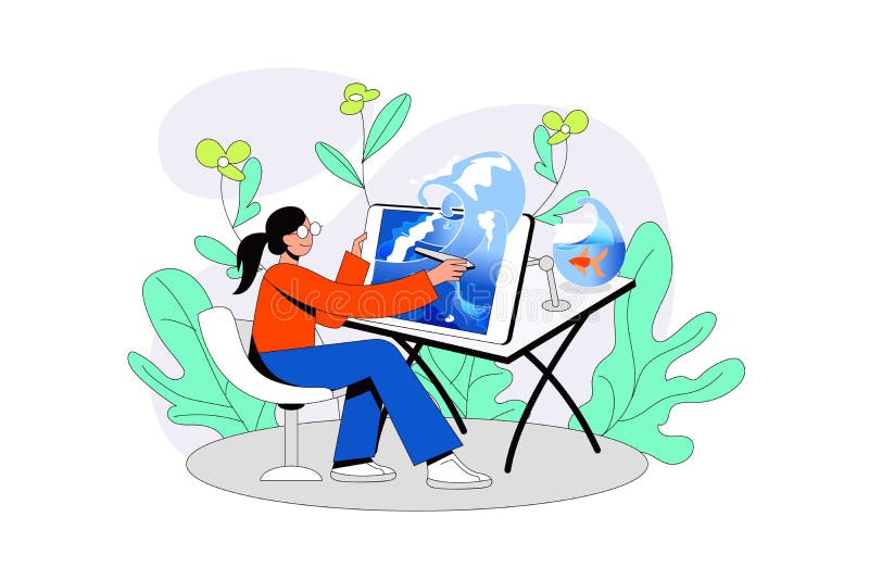 Graphic Designer Illustration, Girls on Computer Vector Art, Designer ...