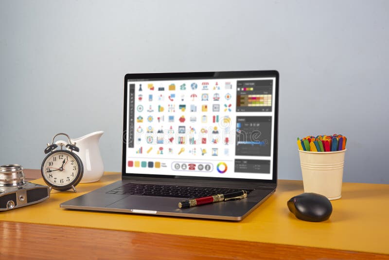 Graphic Designer Laptop Screen Working Vector Project Stock Photo ...