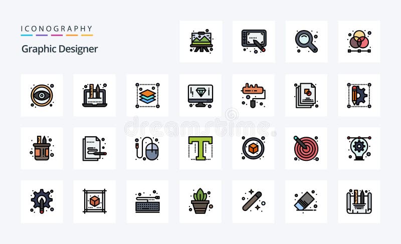 25 Graphic Designer Line Filled Style Icon Pack Stock Vector ...