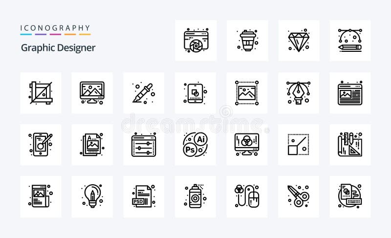 25 Graphic Designer Line Icon Pack Stock Vector - Illustration of crop ...