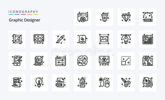 25 Graphic Designer Line Icon Pack Stock Vector - Illustration of crop ...
