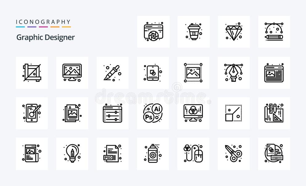 25 Graphic Designer Line Icon Pack Stock Vector - Illustration of crop ...