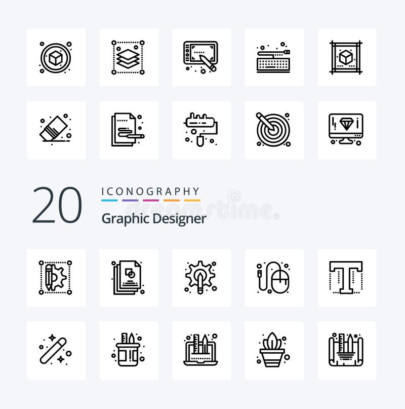 20 Graphic Designer Line Icon Pack Like Mouse Graphic Designer Designer ...