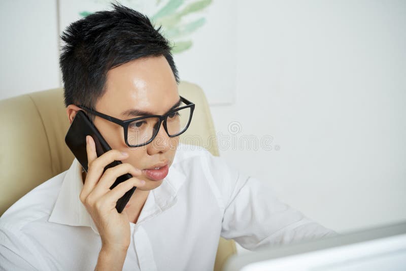 Graphic Designer Making Phone Call Stock Image - Image of office ...