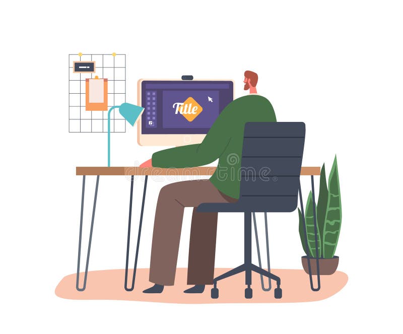 Illustration of a Male Graphic Designer Working on a Computer. Stock ...